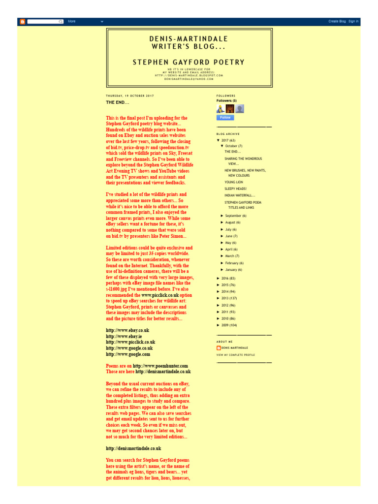 Stephen Gayford Lion Prints Overview | PDF | E Bay