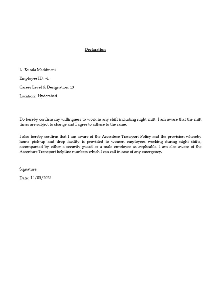 Night Shift Consent for Women Employees | PDF