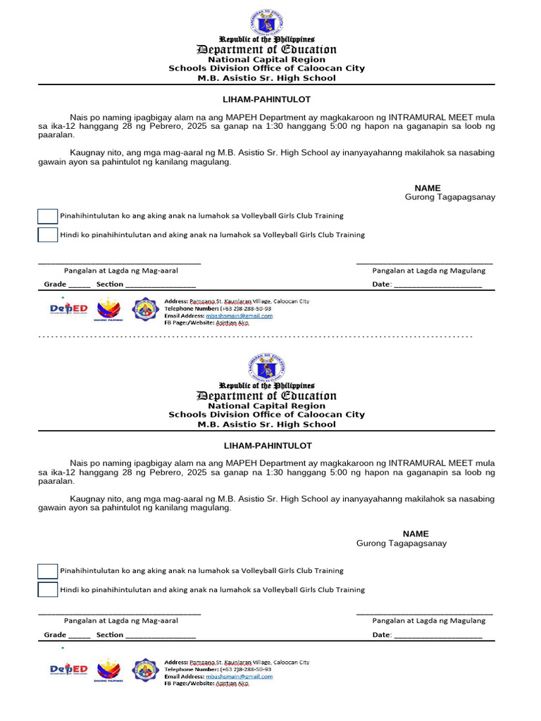 Parental Consent Simplified Intrams 2025 | PDF