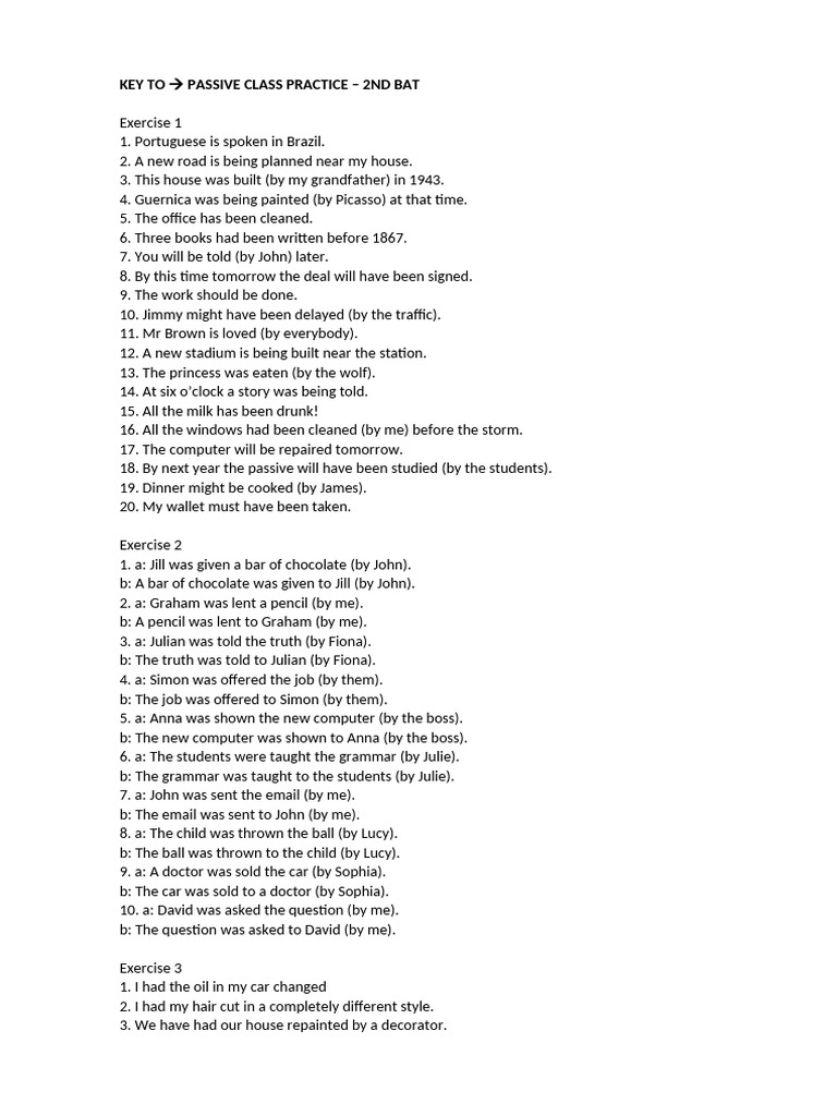 Passive Class Practice-Key | PDF