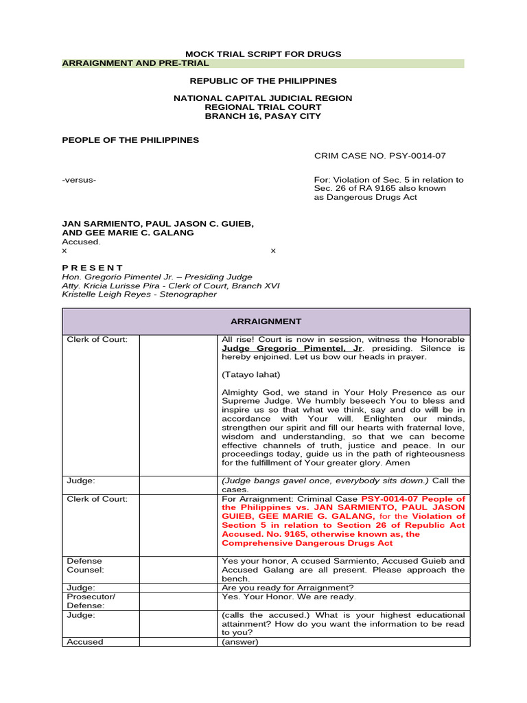 Arraignment Pretrial Drugs | PDF | Plea | Prosecutor