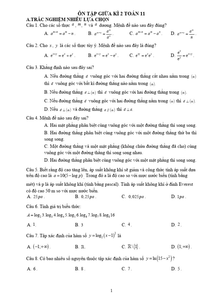 ÔN TẬP GK2 11- 01 | PDF