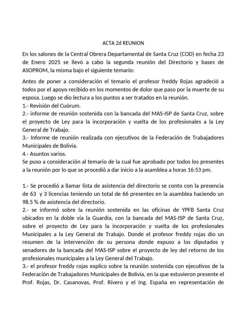 Acta 2da Asamblea de Asoprom 2025-1 | PDF | Gobierno
