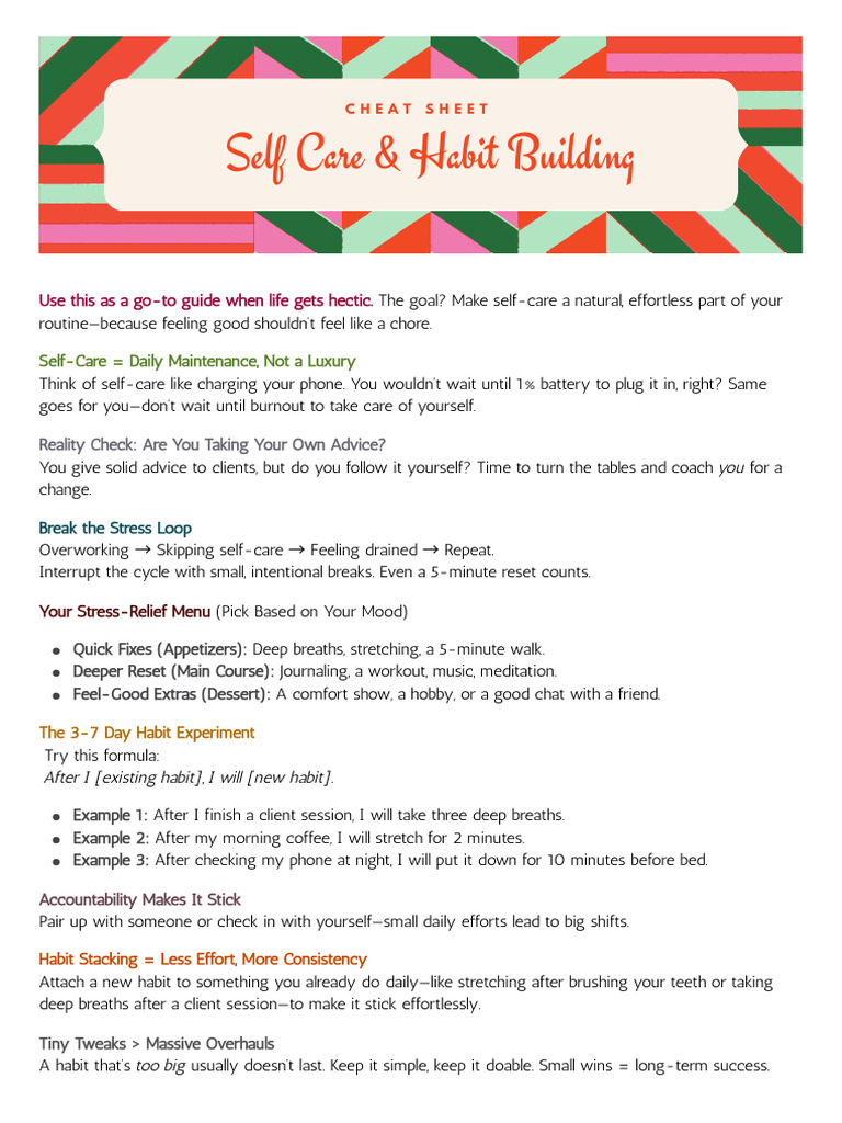 Self Care & Habit Building Cheat Sheet | PDF