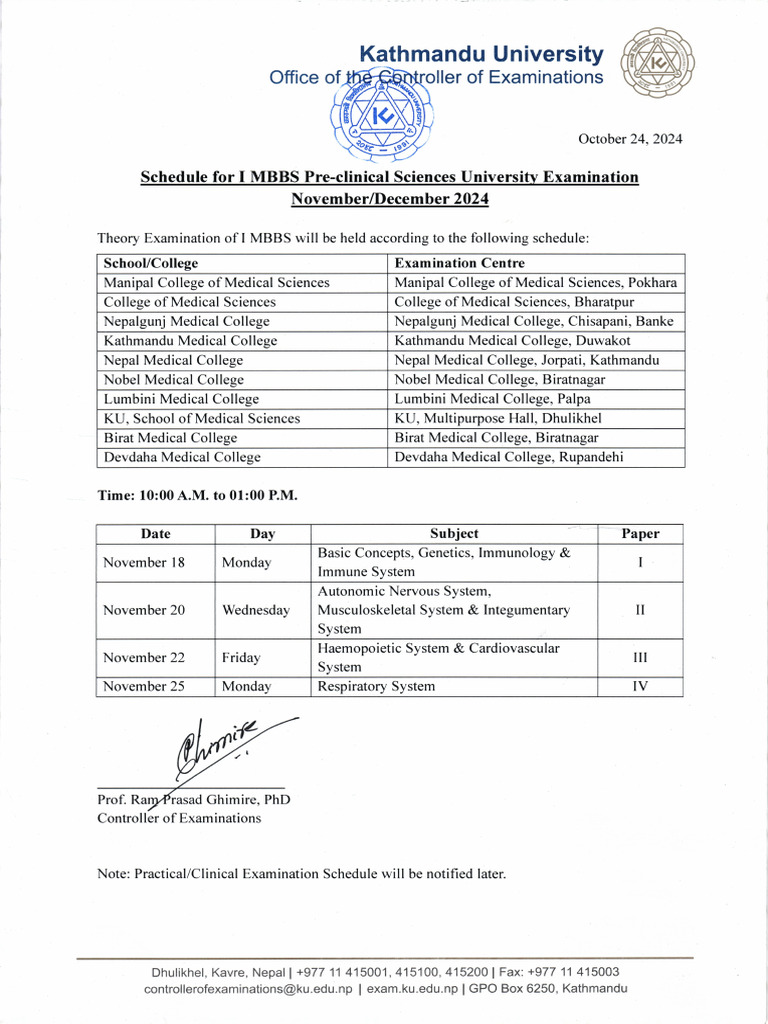 Schedule Notice For MBBS University Examination Nov Dec 2024 | PDF ...