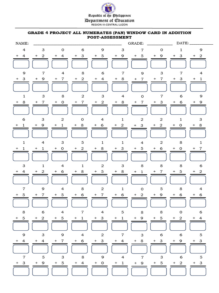Grade 4 Window Card Math Assessments | PDF | Philippines | Public ...