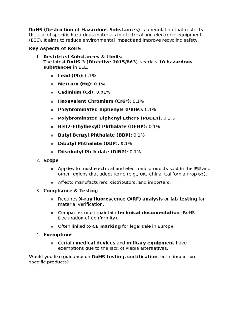 RoHS 3 Compliance Overview and Guidelines | PDF