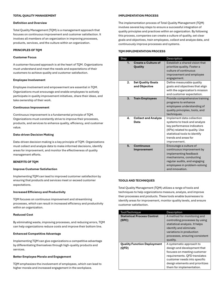OM Total Quality Management | PDF | Quality Management | Goal