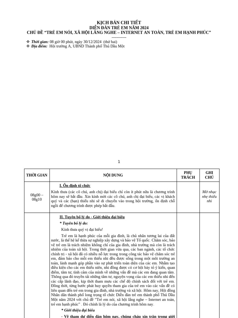 1. Kịch bản Dien dan tre em 2024. (hoàn chỉnh) | PDF