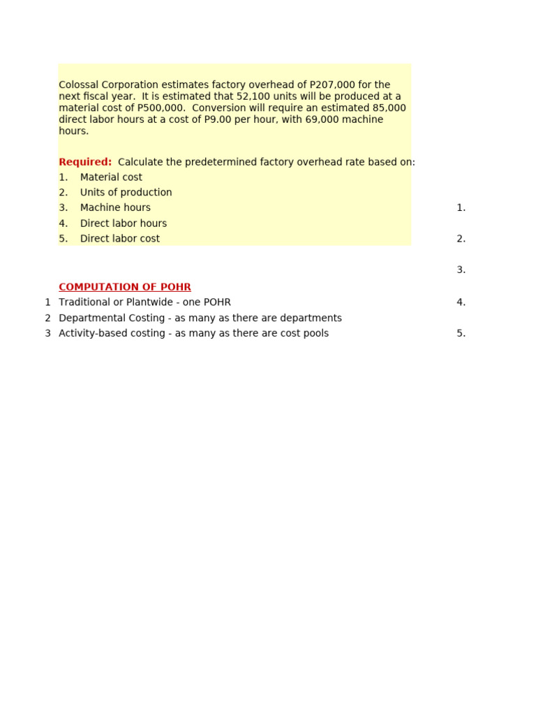 Calculating POHR for Factory Overhead | PDF | Business | Economies
