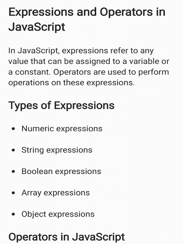 Expression and Operators in Js | PDF