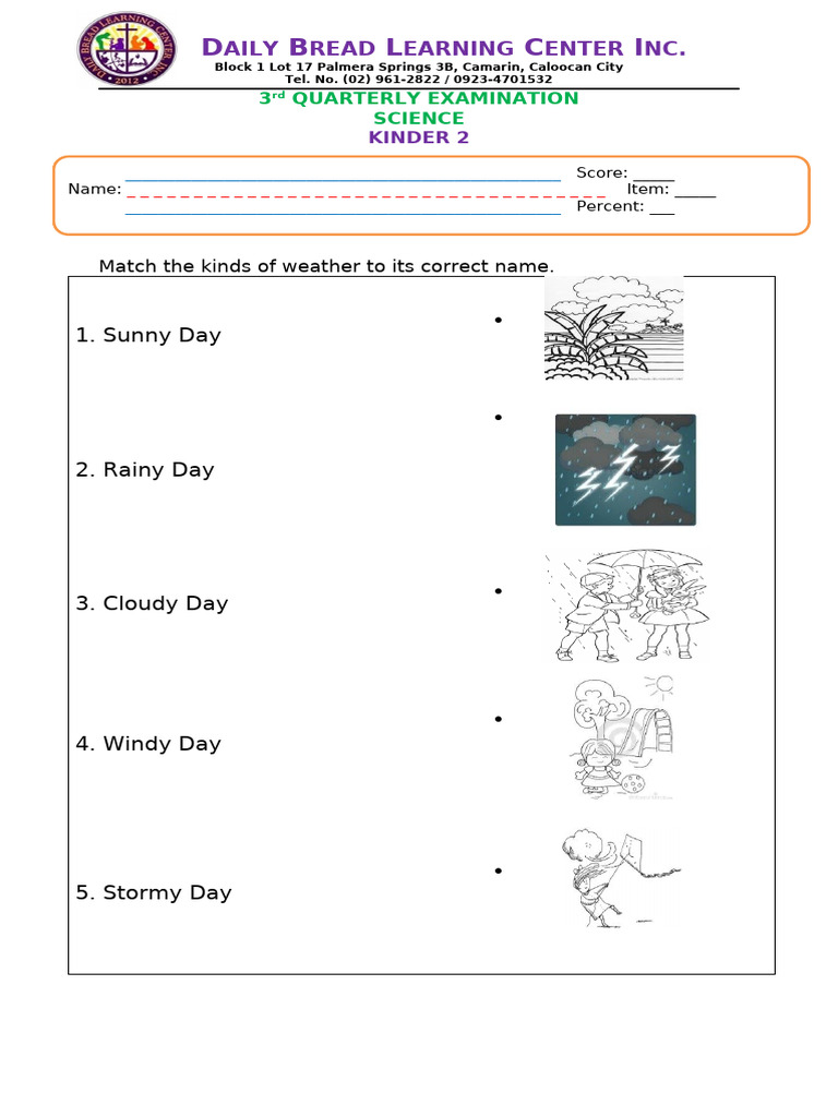 Kinder 2 Science Weather Exam | PDF