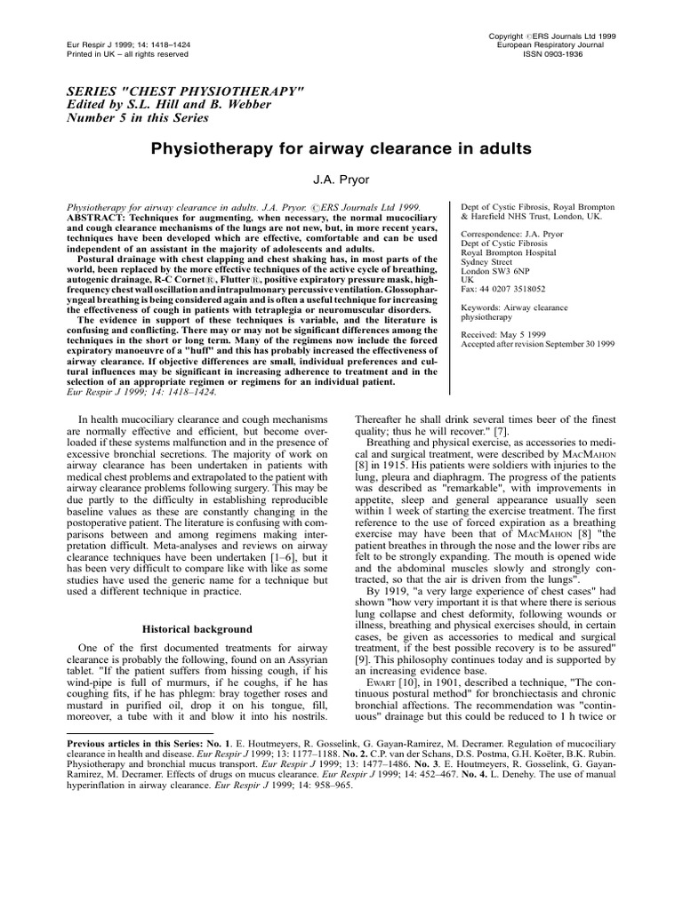 Chest Phisiotherapy History | PDF | Pulmonology | Clinical Medicine