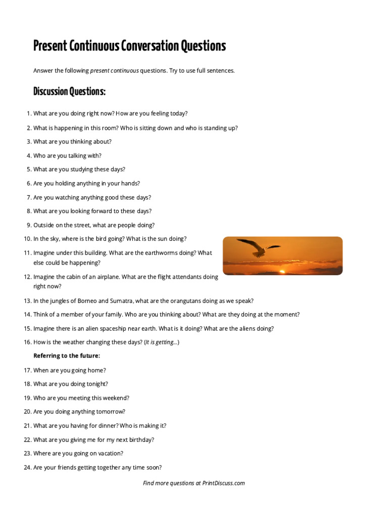 Present Continuous Questions | PDF