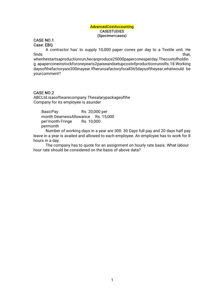Case Studies of Cost and Works Accounting-Revised | PDF