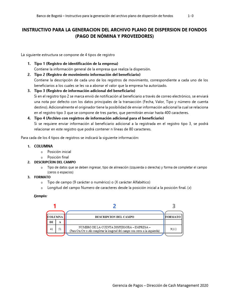 Transferencias - Instructivo para La Generacion Del Archivo Plano de Dispersion de Fondos | PDF ...