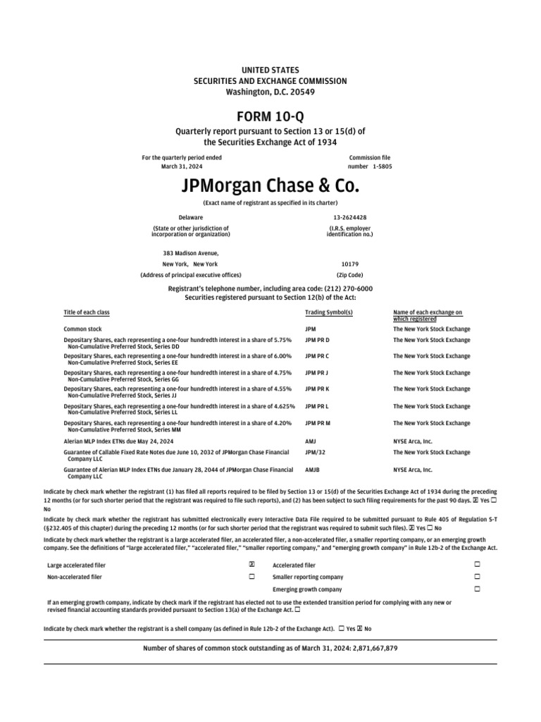 JPMorgan Chase Q1 2024 10-Q Report | PDF | Jp Morgan Chase | Chase Bank