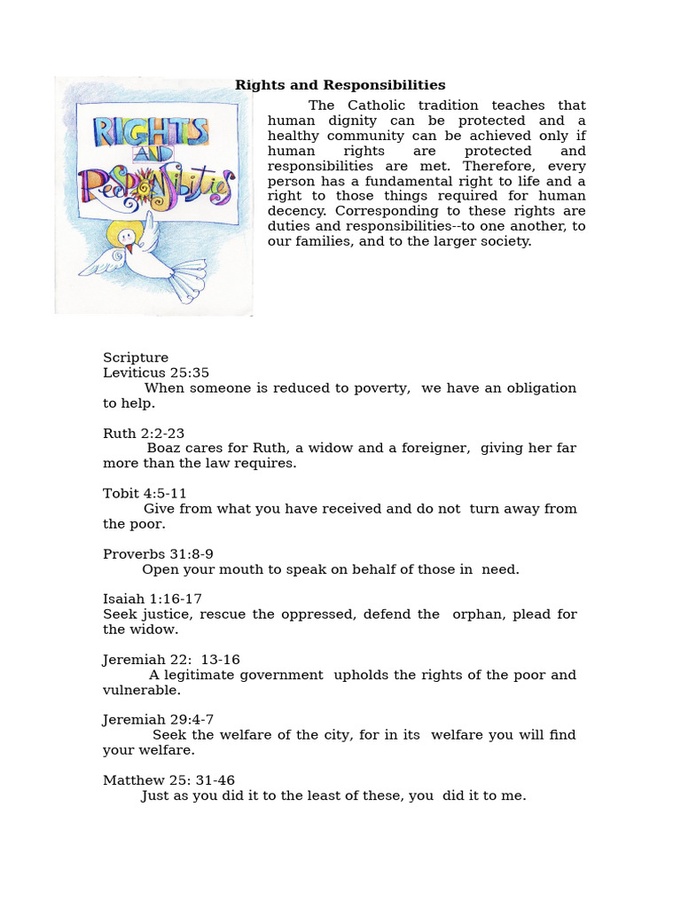 Human Rights and Responsibilities in Catholicism | PDF | Dignity | Poverty