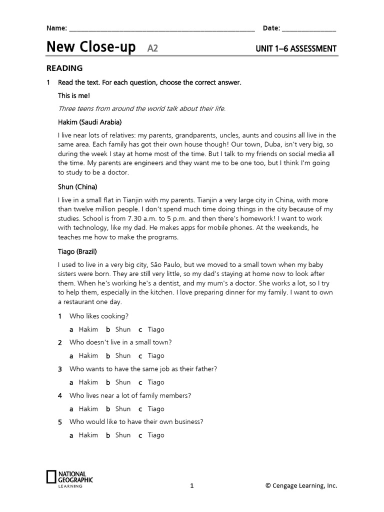 NCU3e BrE A2 Assessment Units 1-6 | PDF