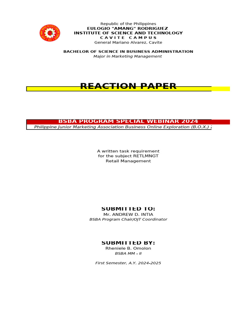 Webinar Reaction Paper Template 1 | PDF | Academic Degree | Qualifications
