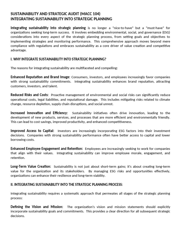 Integrating Sustainability in Strategy | PDF | Sustainability ...