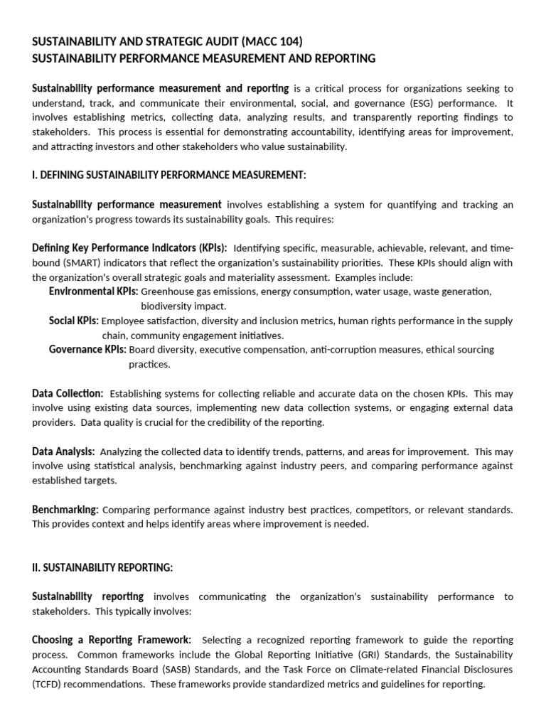 DIT Sustainabilit Performance Measurement and Reporting | PDF ...
