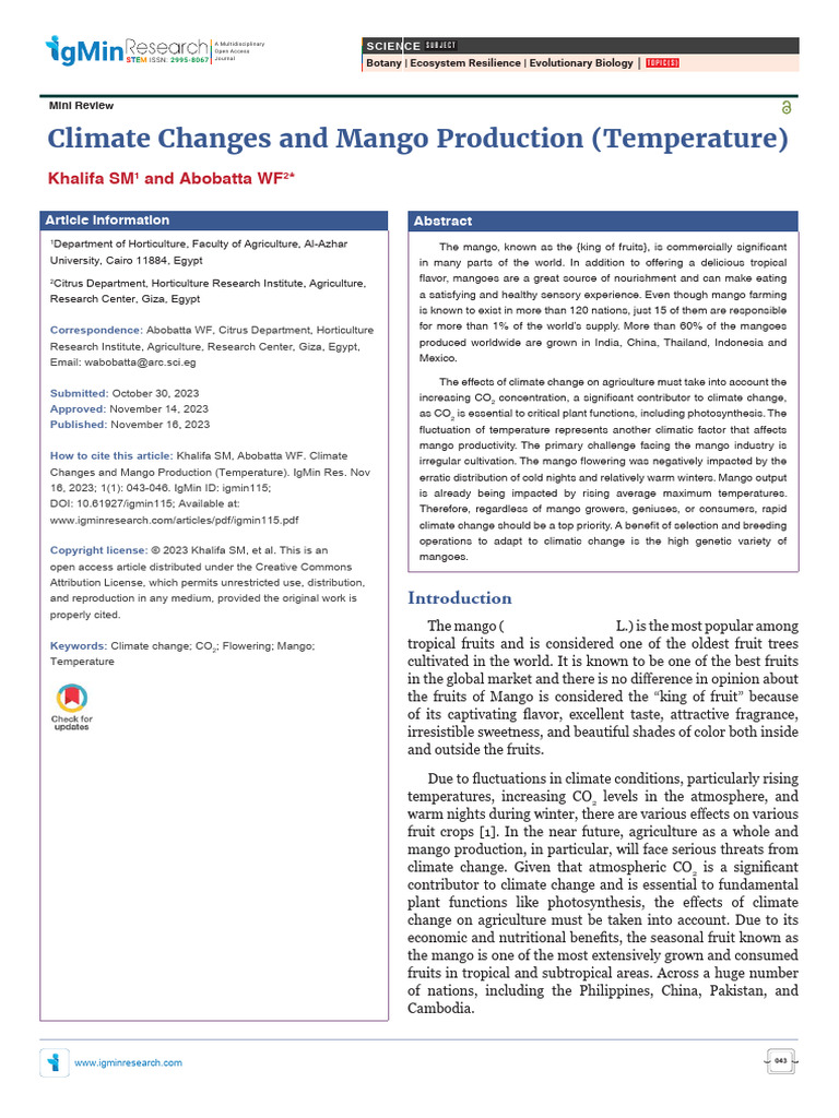 Climate Changes and Mango Production (Temperature) | PDF | Mango ...