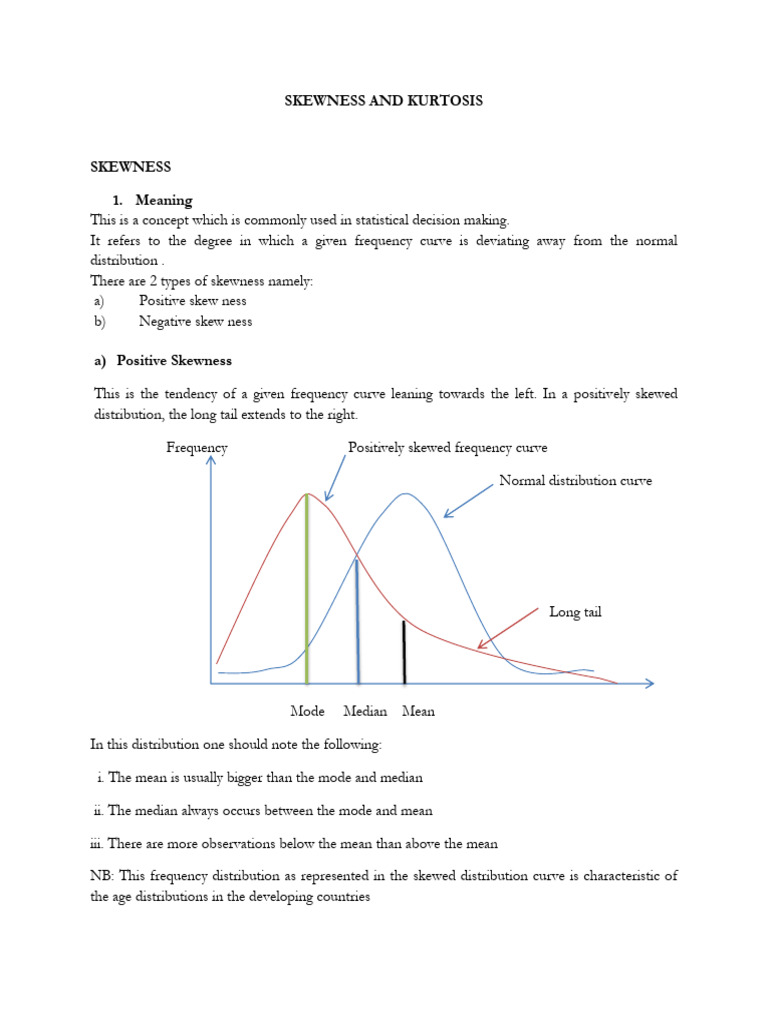 Skewness and Kurtosis | PDF | Skewness | Mode (Statistics)