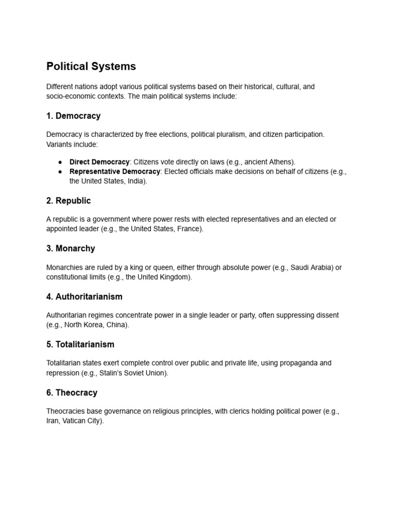 Overview of Global Political Systems | PDF