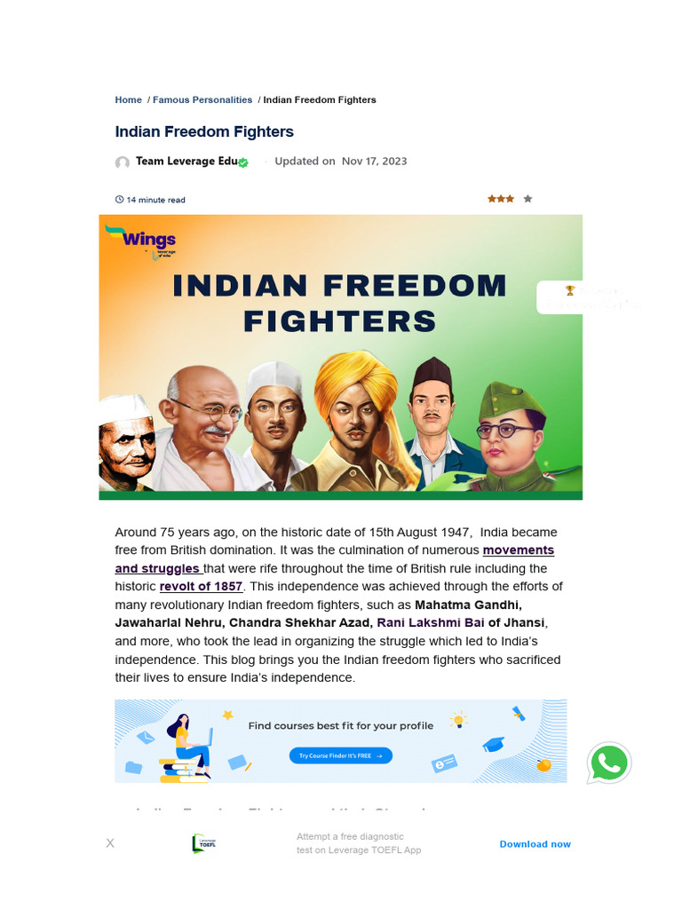 Indian Freedom Fighters Who Sacrificed Lives | PDF | Indian ...