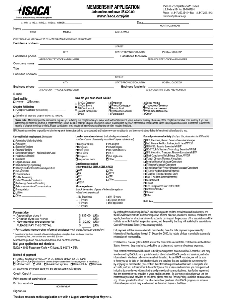 Professional Membership Application | PDF | Credit Card | Payments