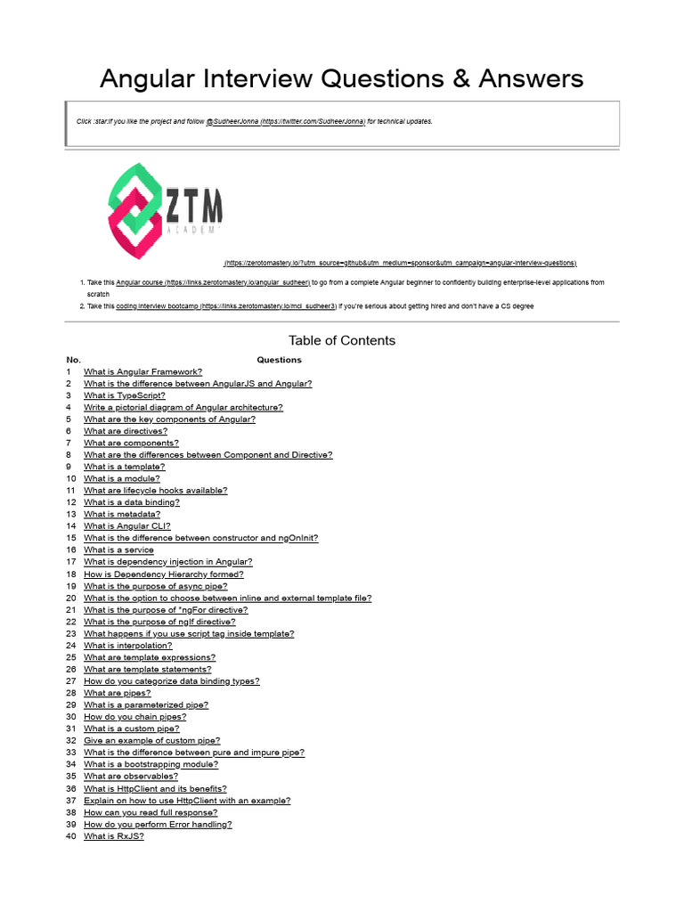 NG Interview Quest - Github | PDF | Angular Js | Java Script