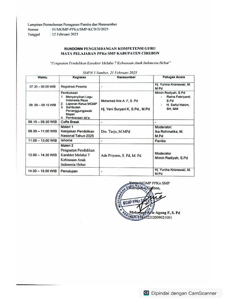 Rundown Acara MGMP Februari 2025 | PDF