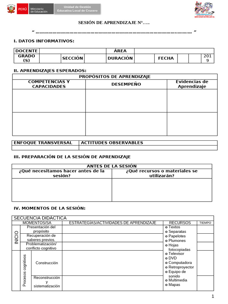 Modelo Sesion Minedu | PDF | Aprendizaje | Evaluación