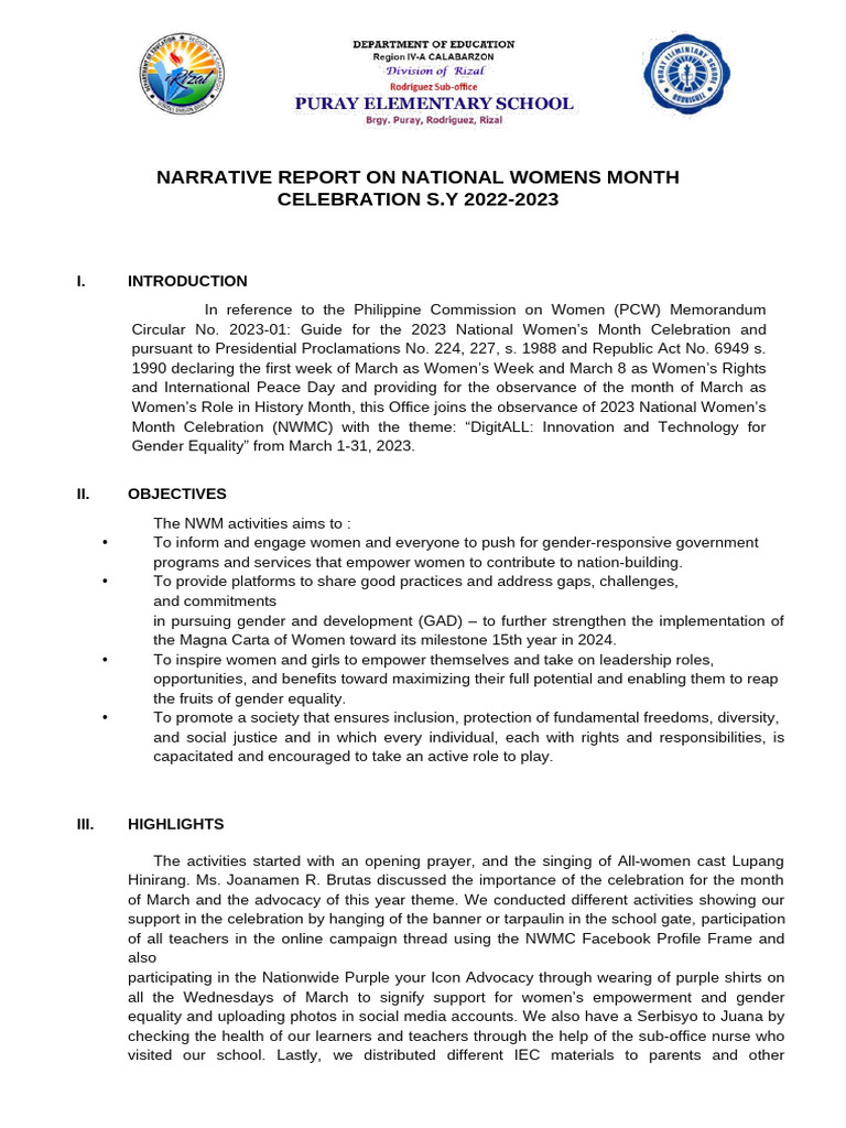 National Women's Month 2023 Report | PDF | Human Rights | Gender Equality