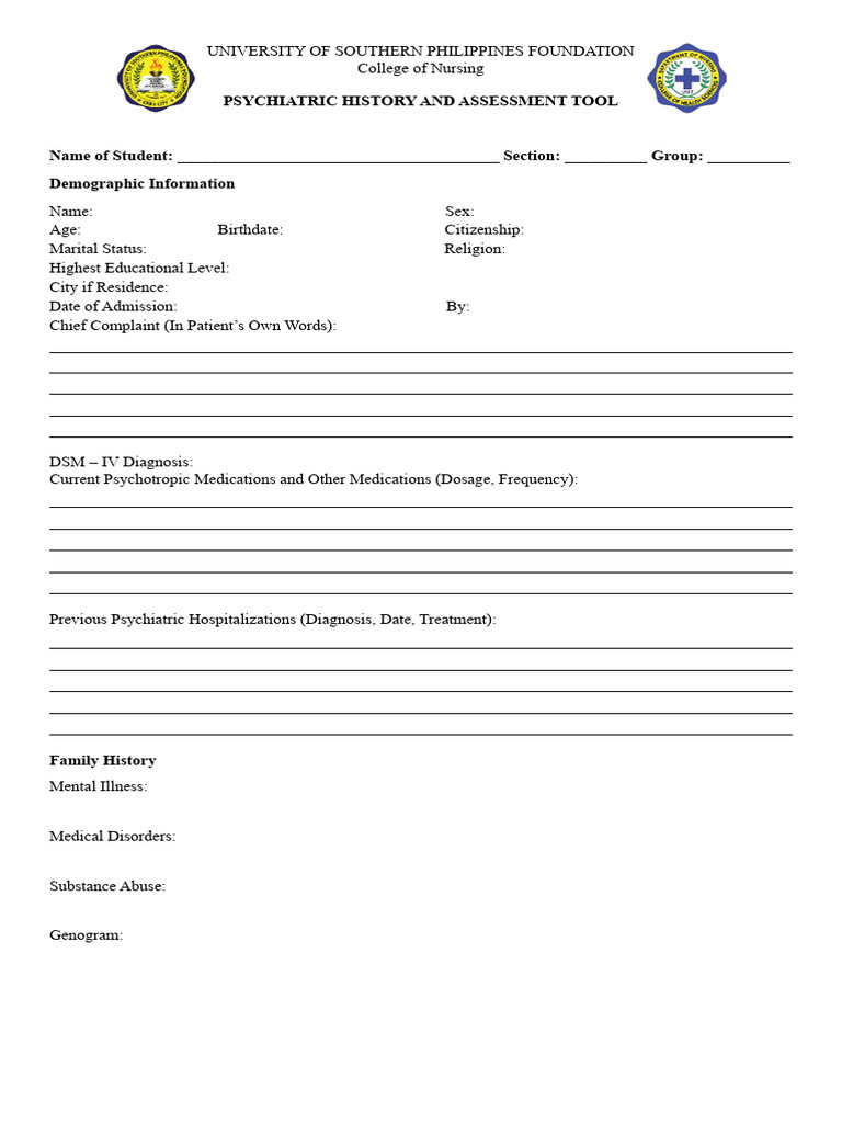 Psychiatric Assessment Tool Template | PDF | Psychiatry | Mental Disorder