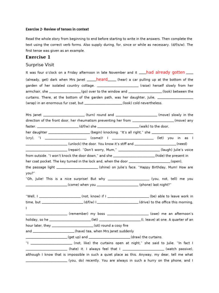 ENGLISH TENSES- EXERCISE 2- CONTEXT | PDF