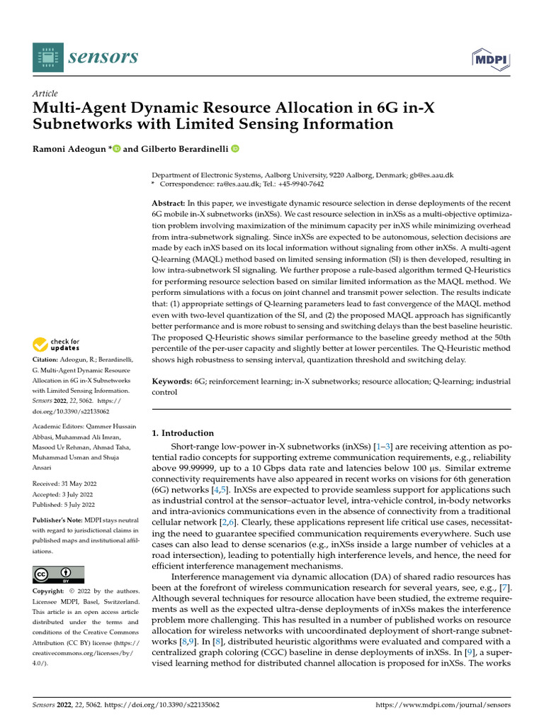 Multi Agent Dynamic Resource Allocation in 6G in X With Subnetworks | PDF | Radio | Mathematical ...
