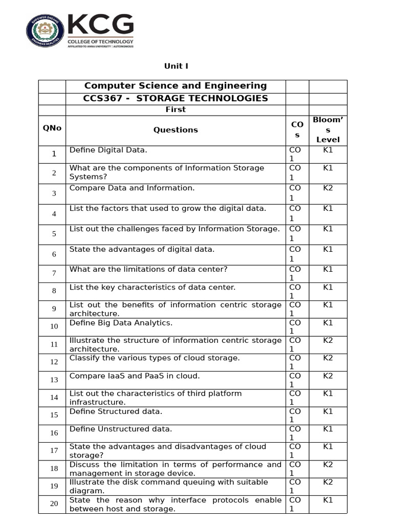 Ccs367 Storage Technologies - QB | PDF | Backup | Computer Data Storage