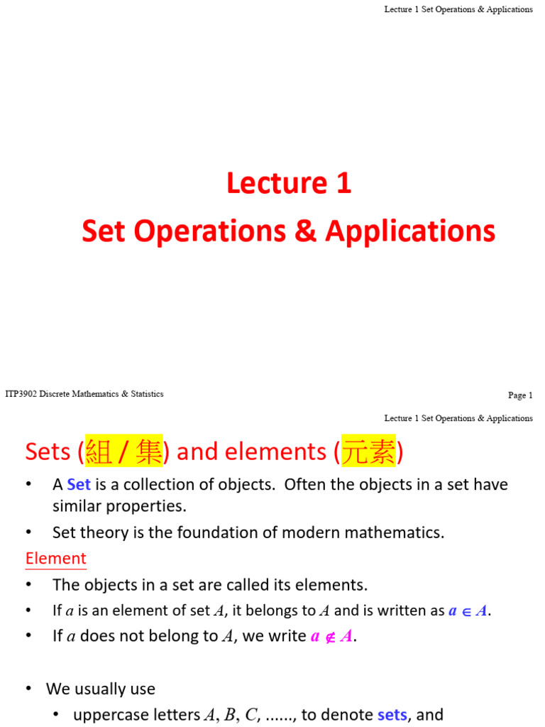 ITP3902 DMS Lec 1 Set Operations | PDF | Empty Set | Integer