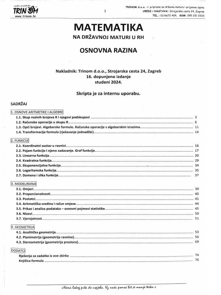 Trinom Mat Osnovna Razina 2024 | PDF