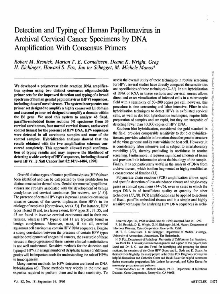 Detection and Typing of Human Papillomavirus PCR Archival Cervical ...