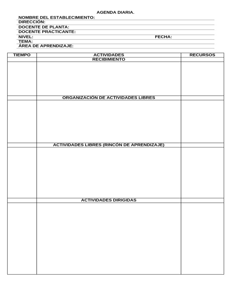 Formato de Agenda Diaria | PDF