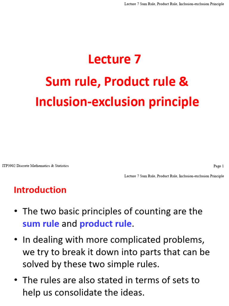 ITP3902 DMS Lec 7 Sum Product Rule and Inclusion Exclusion Principle | PDF | Mathematics ...