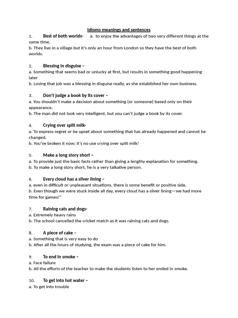 Idioms Meanings and Sentences | PDF