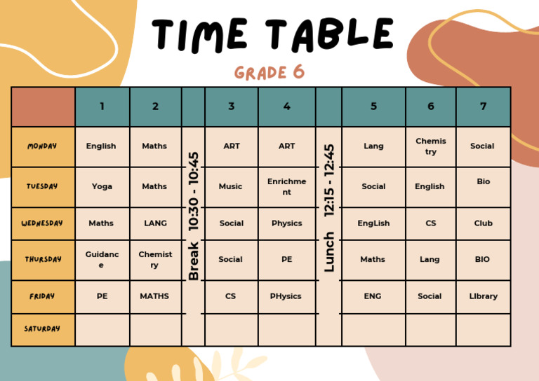 Grade 6 Time Table | PDF