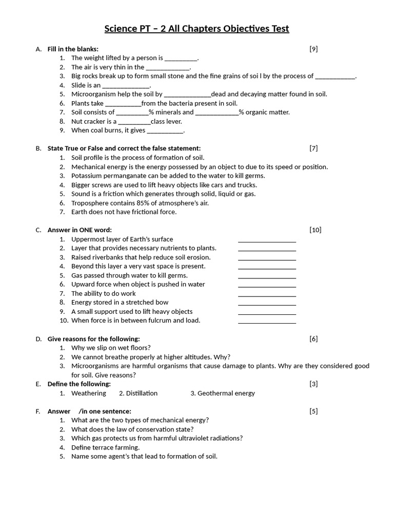 Science PT - 2 All Chapters Objectives Test | PDF | Soil | Atmosphere ...