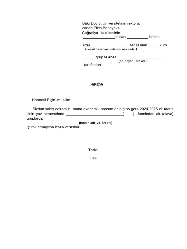 Alt (Əlavə) Erize Formasi Yaz Semestri | PDF