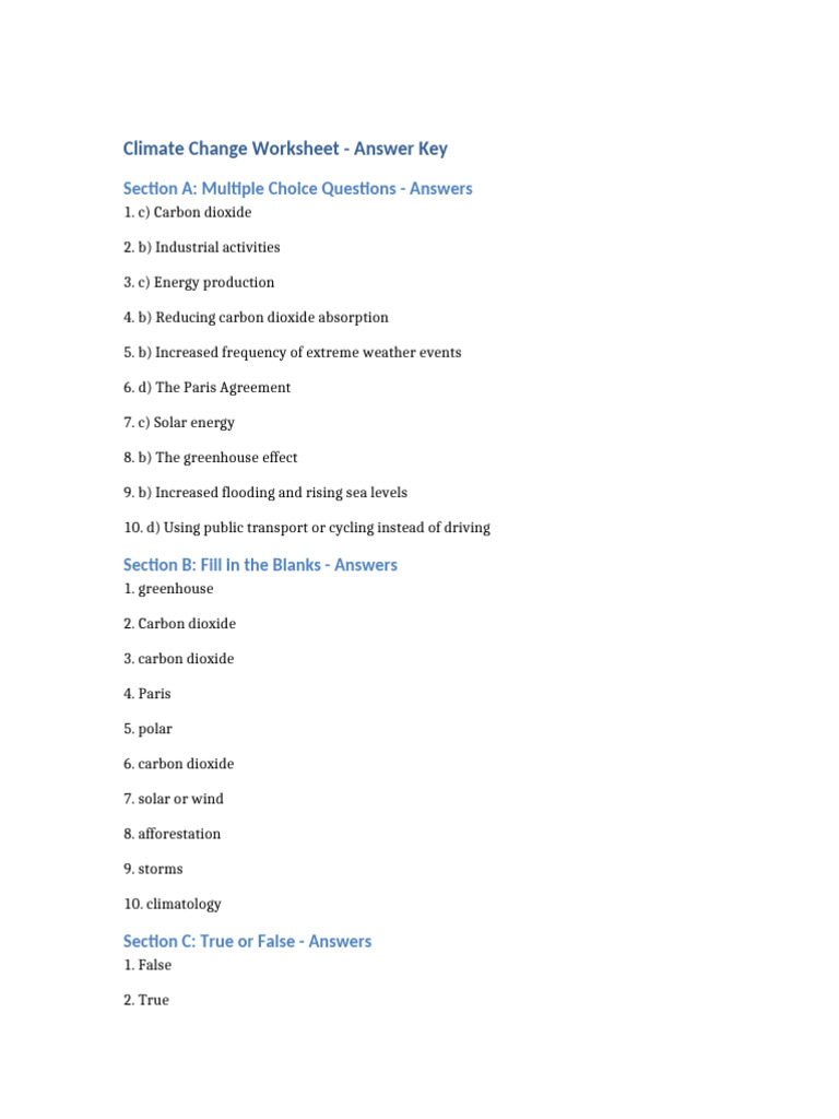 Climate Change Answer Key Complete | PDF