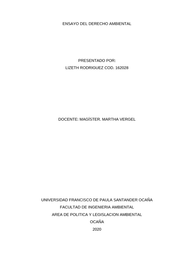 Ensayo Del Derecho Ambiental - Lizeth Rodriguez Cod. 162028 | PDF | Ley ...
